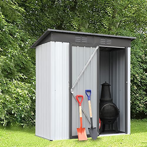 UBGO Outdoor Storage Shed, Galvanized Metal Garden Shed with Lockable Doors, Tool Storage Shed for Patio Lawn Backyard Trash Cans(5 x 3 FT)