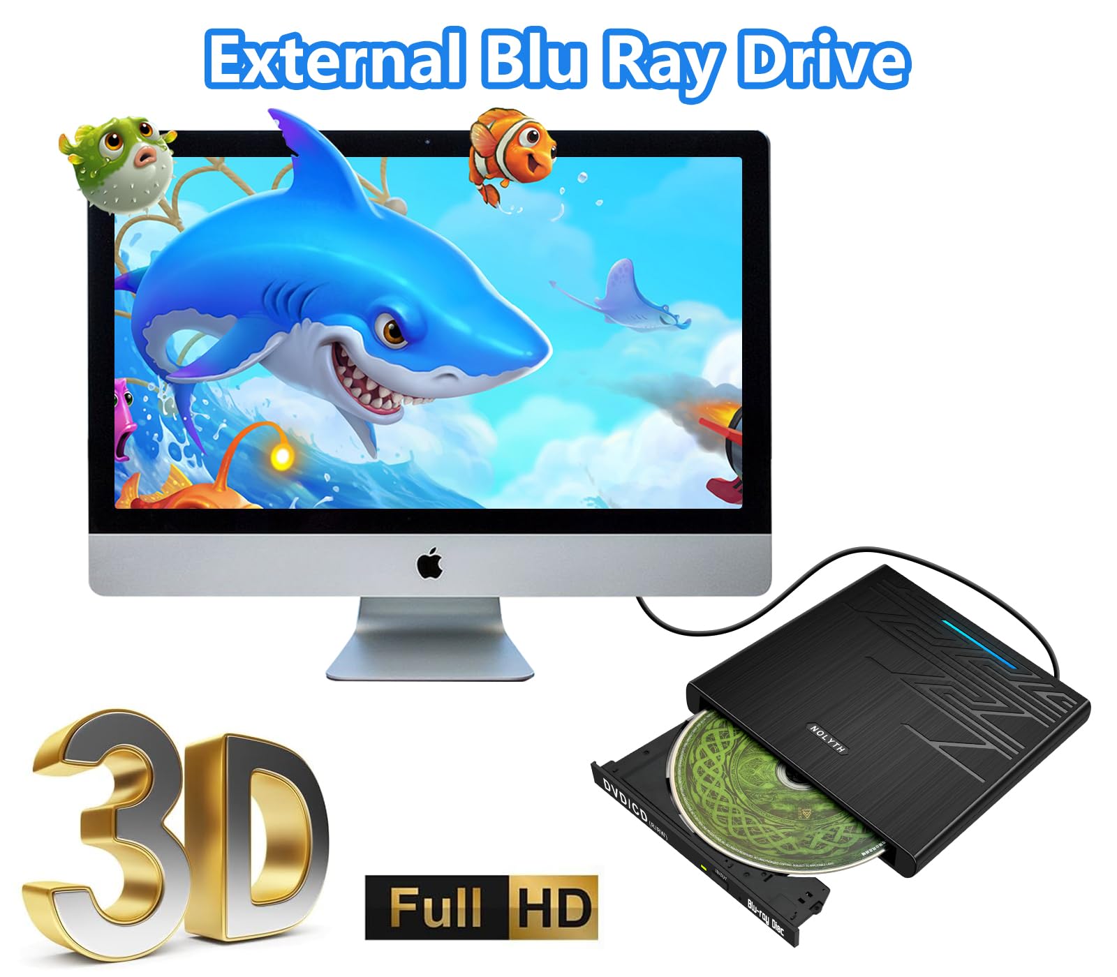 NOLYTH External Blu Ray DVD Drive USB 3.0 Type-C Bluray Burner with SD/TF/USB Slots Portable BD Player Read/Write CD DVD Bluray Drive for Laptop PC Mac Windows MacBook Desktop
