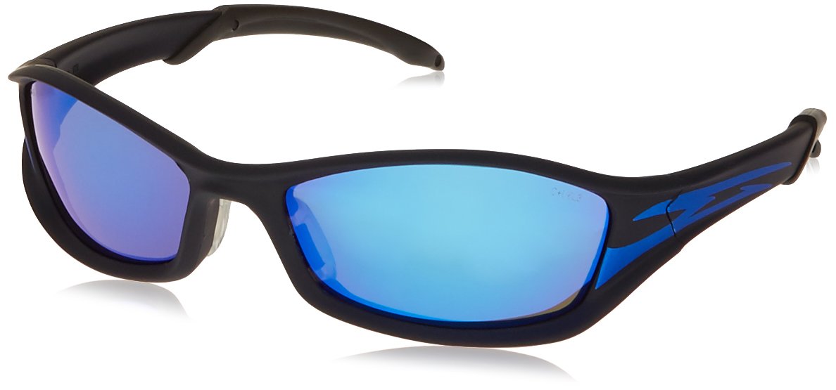 MCR Safety TB148B Tribal Hybrid Temple Design Safety Glasses with Onyx/Blue Tattoo Frame and Blue Diamond Mirror Lens