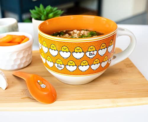 Silver Buffalo Sanrio Gudetama x Nissin Top Ramen Ceramic Soup Mug with Spoon | Holds 24 Ounces