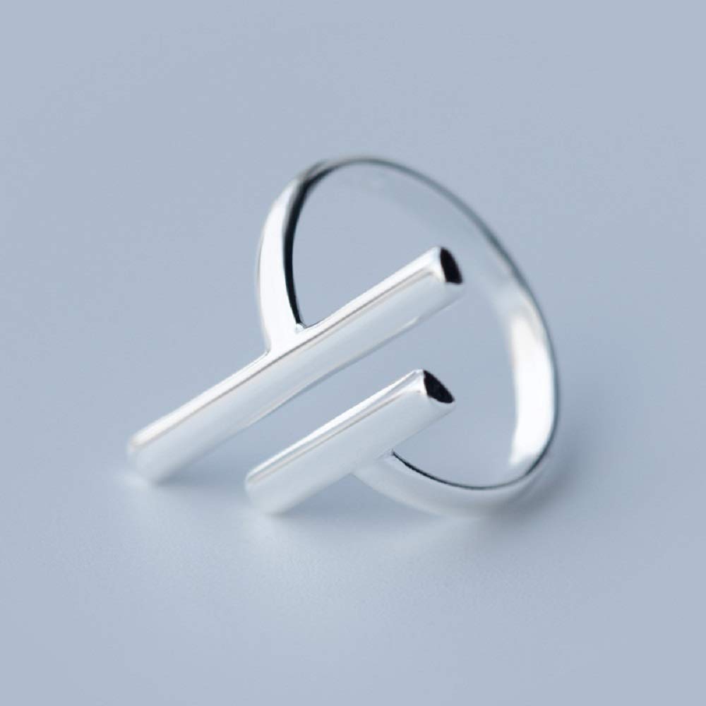 NewZenro Double T Parallel Bar Minimalist 925 Sterling Silver Engagement Open Ring Dainty Adjustable Simple Statement Finger Promise Eternity Rings Band Jewelry Gifts for Women Her
