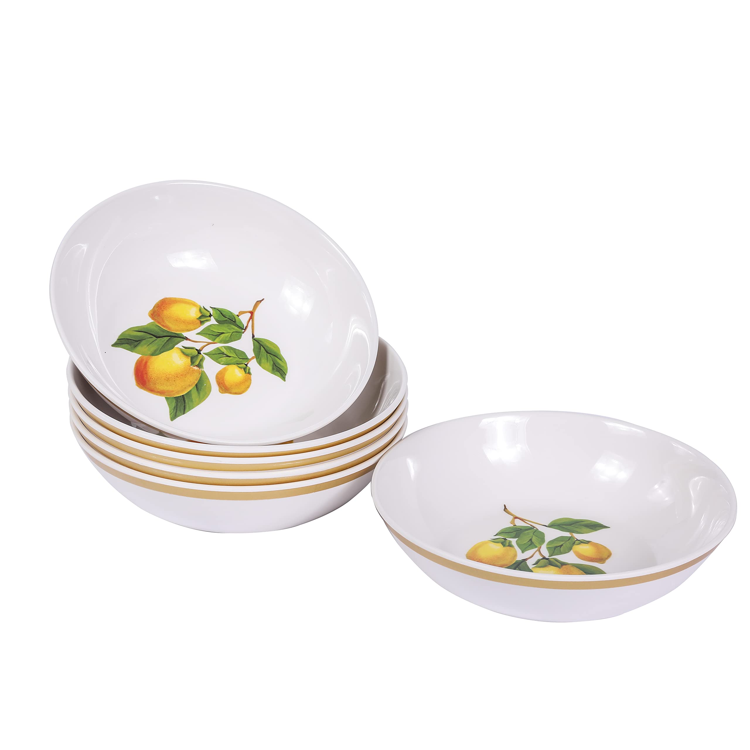 Salad Bowl - 6pcs Melamine Cereal Bowls for Daily Use,Soup Bowls,Durable and BPA Free, Dishwasher Safe, Lemon