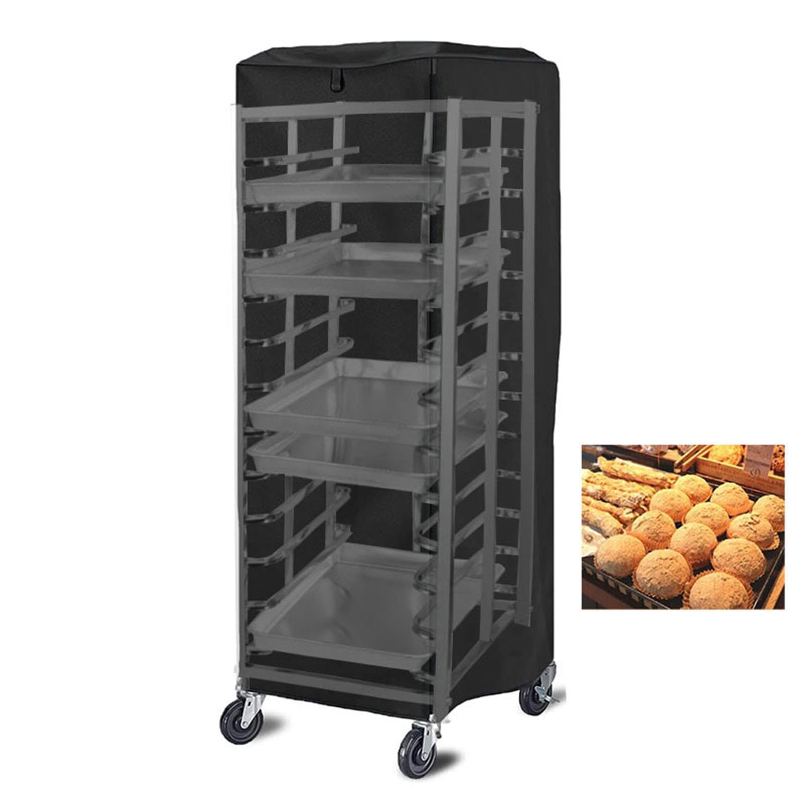 Pan Rack Cover, Waterproof Zipper Bread Rack Covers, Dustproof Single Black Oxford Cloth Accessory usable for Food Processing, Home, Restaurants, Bakery, Supermarkets, Kitchen