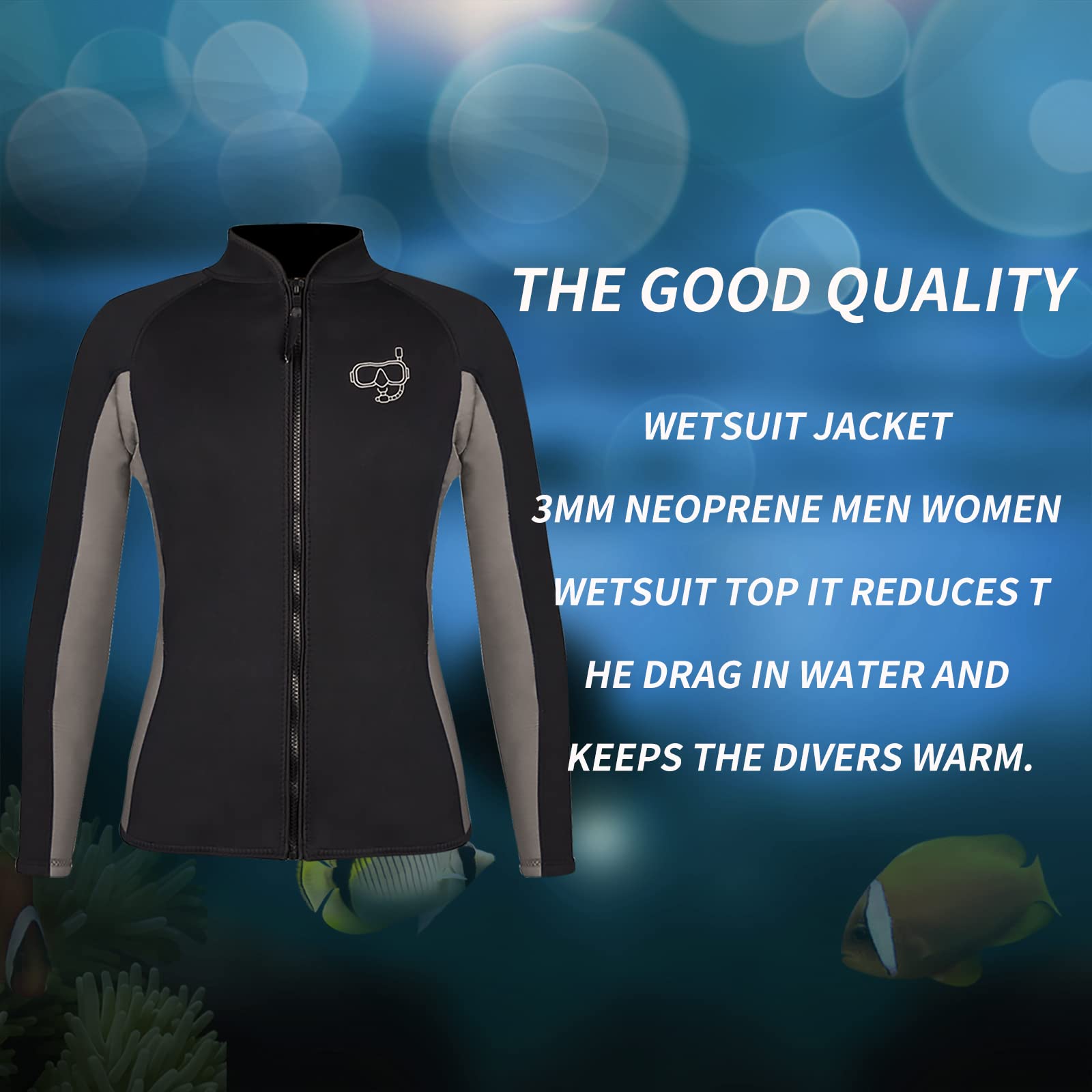 PZZMY Wetsuits Top Women Men 3mm Neoprene Suits Wetsuit Jacket Front Zipper Long Sleeve Wet Suits Jacket Men for Surfing Canoeing Paddle Boarding Scuba Diving Jacket Men