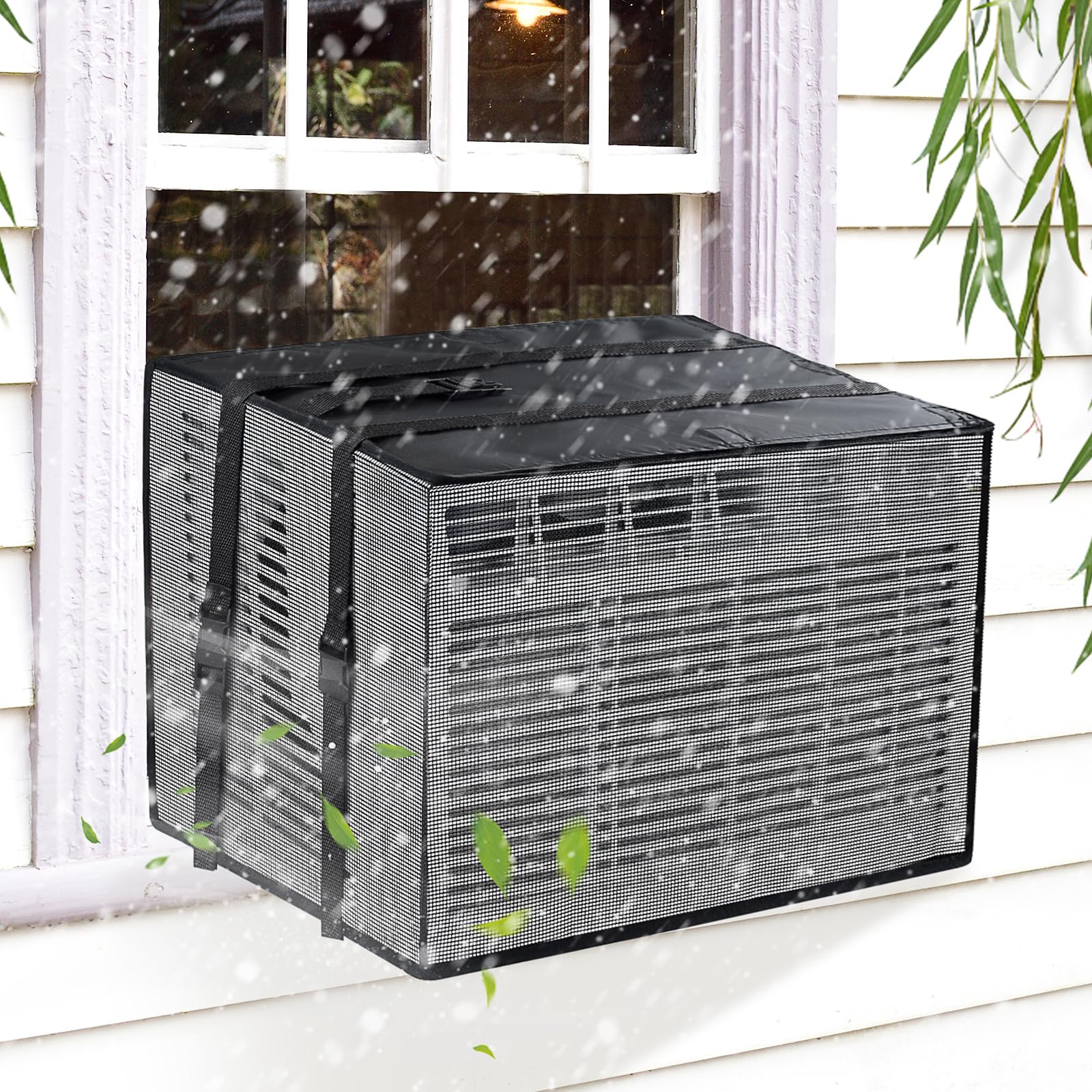 Window Air Conditioner Cover for Outside 25.5"Wx20.5"Dx18"H, Waterproof Outside Window Ac Cover, Ventilated Mesh Window Ac Unit Cover to Protect Against Cotttonwood Fluff, Leaves, Debris, Pine Needles