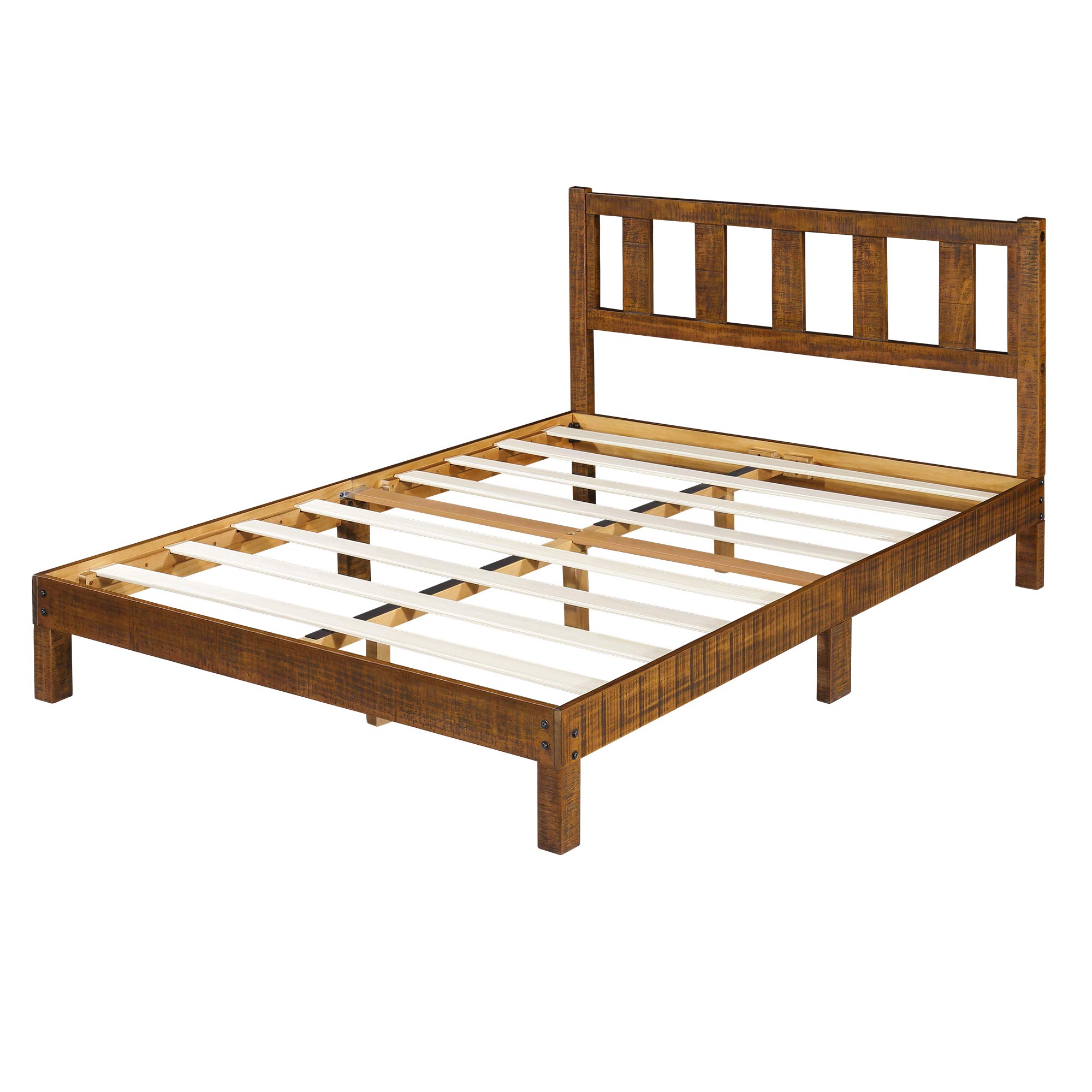 Olee Sleep 14 Inch Deluxe Solid Platform Headboard,Wood Bed Frame, Queen, Natural