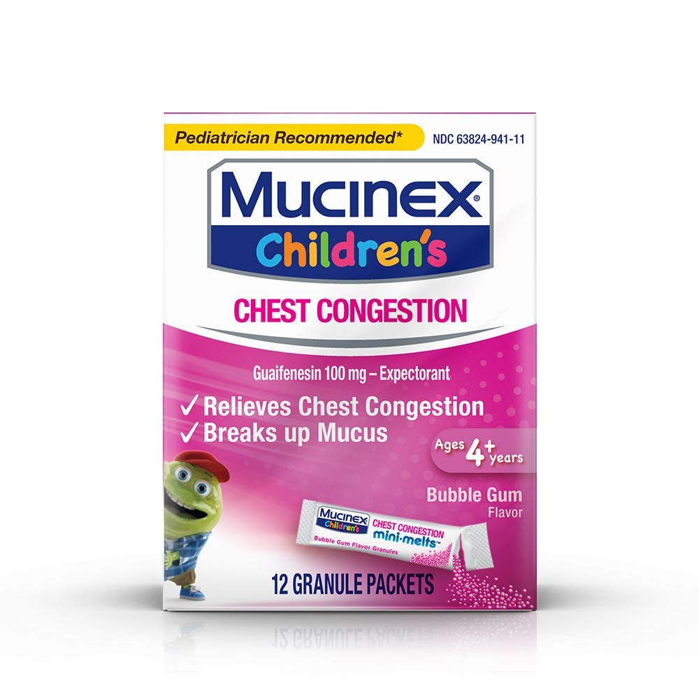 Mucinex Children?s Chest Congestion, Symptom Relief, Expectorant, Bubble Gum Flavor Mini-Melts, 12 Packets (Pack of 4)