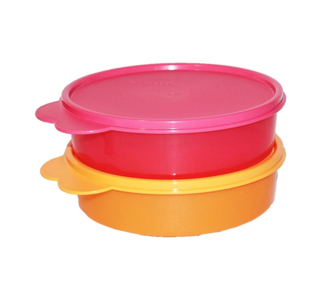 Tupperware (2) Big Wonders Cereal Bowls 2 Cups Pink and Orange