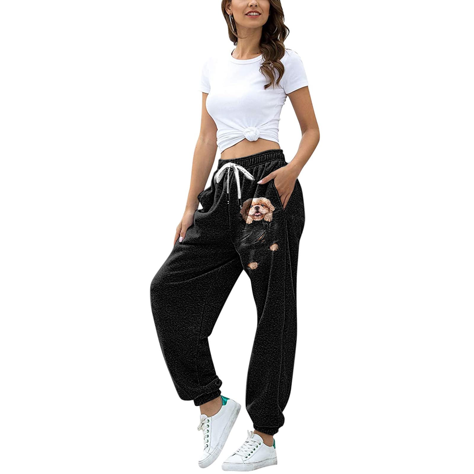 Womens Joggers, Womens Plus Size Pants Pull On Womens Casual Elastic Waist Solid Comfy Jogging Jogger Pants with Pockets