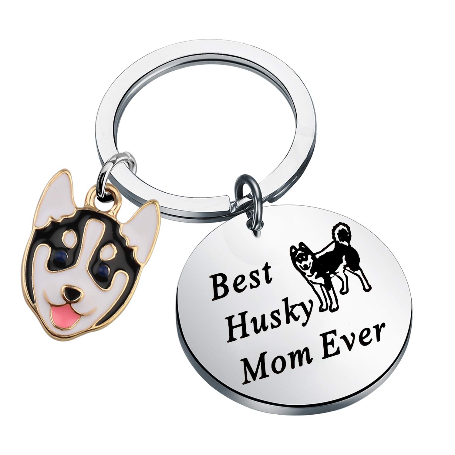 PENQI Husky Keychain Husky Jewelry Best Husky Mom Ever Keychain Dog Mom Ever Gift Dog Lover Dogs Jewelry for Husky Lover (sliver)