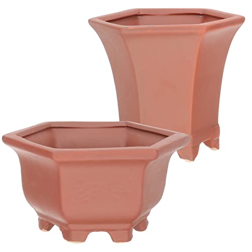 Yardwe 2pcs Terracotta Plant Pot Succulent Planter Pot with Drainage Ceramic Pottery Garden Cactus Flower Pots Vintage Footed Bonsai Pot for Indoor Outdoor Plants Herb