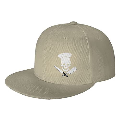 Skull Chef Snapback Hat Flat Brim Hip Hop Baseball Cap for Women Men Adjustable Vintage Funny Trucker Caps Natural