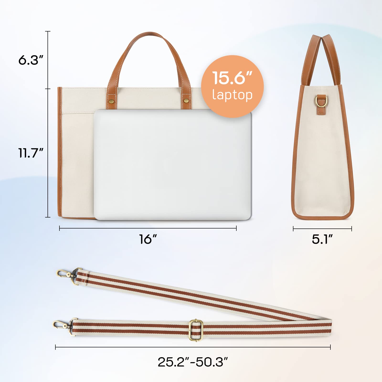 Missnine Laptop Tote Bag Canvas Laptop Bag 15.6 inch Work Shoulder Bags Casual Briefcase Handbag for Travel, Office, College