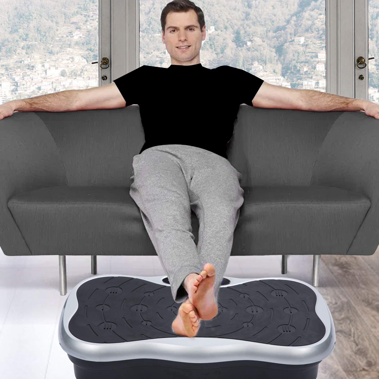 Real Relax Mini Vibration Plate Exercise Machine Full Whole Body Workout Home Massager and Fitness Platform Weight Loss & Toning, with Resistance Band,Remote Control and Support 330Ibs,Silver