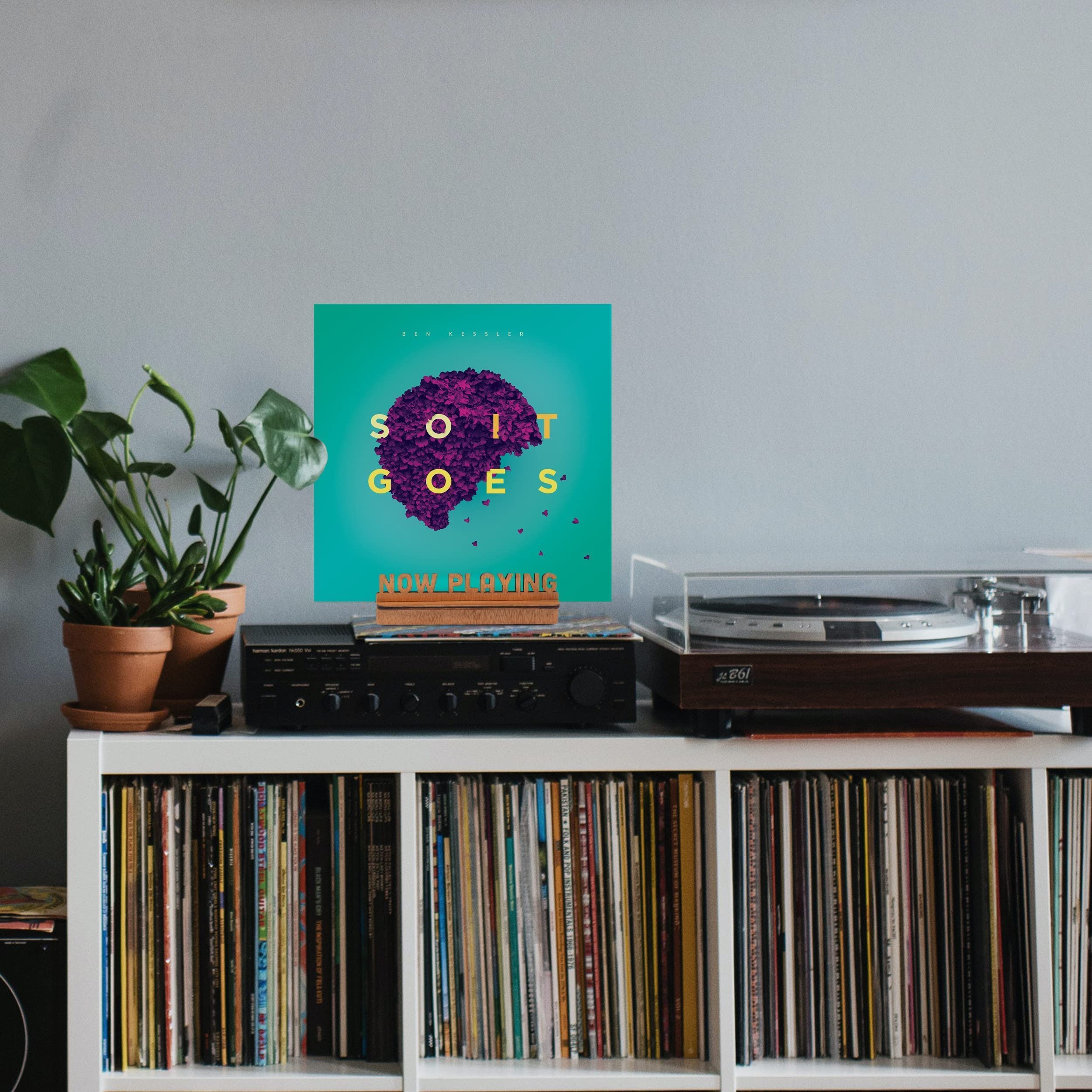 Now Playing Vinyl Record Stand - Innovative Design, 9.4 in x 8.4 in x 5.5 in, Hand Crafted Vinyl Record Stand, Fits up to 5 Vinyls, Durable Wood, Ideal Decor Accessory (Now Playing, Maple)