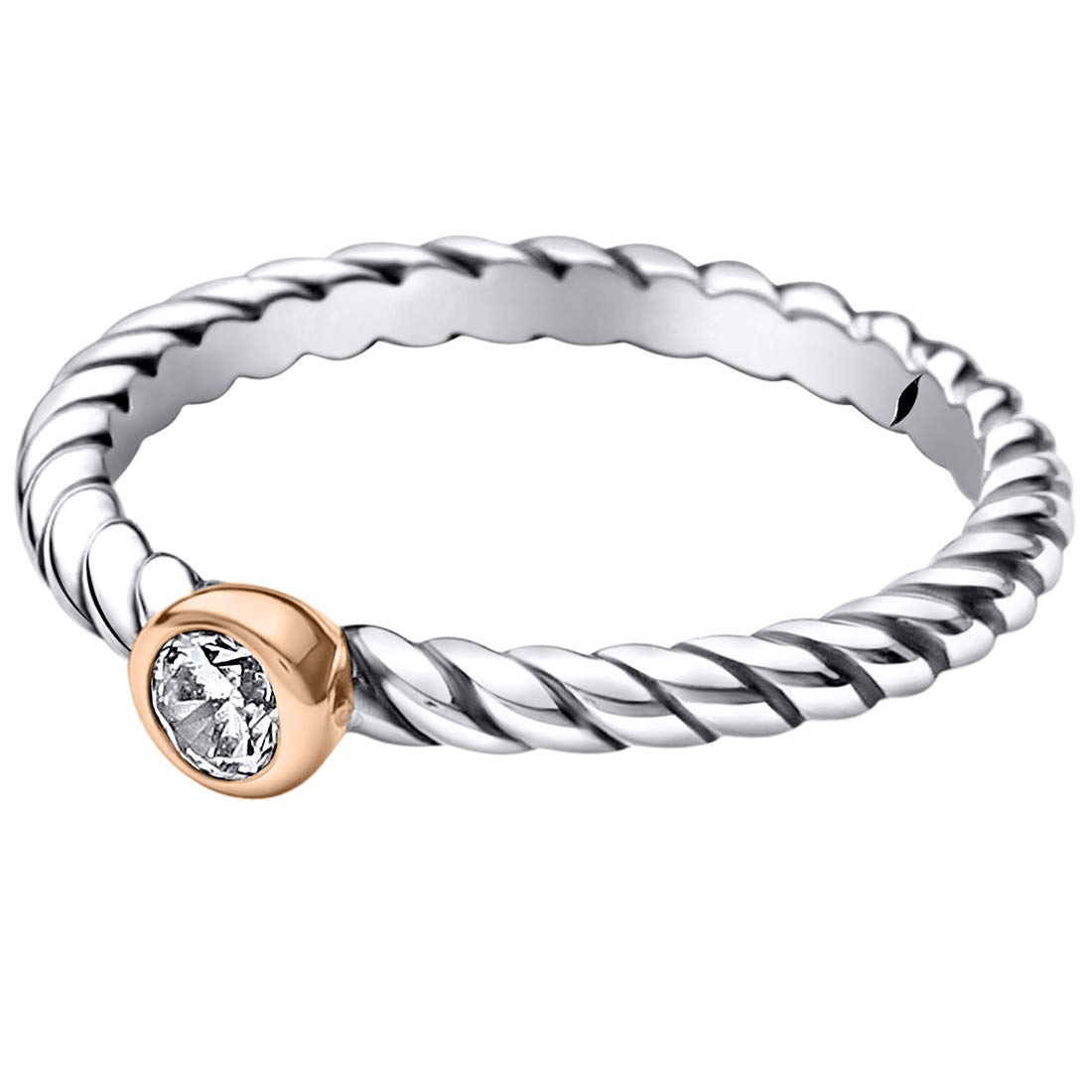 PEORA Garnet Stackable Ring in Sterling Silver, Cable Rope Band for Women 2.1mm Sizes 6