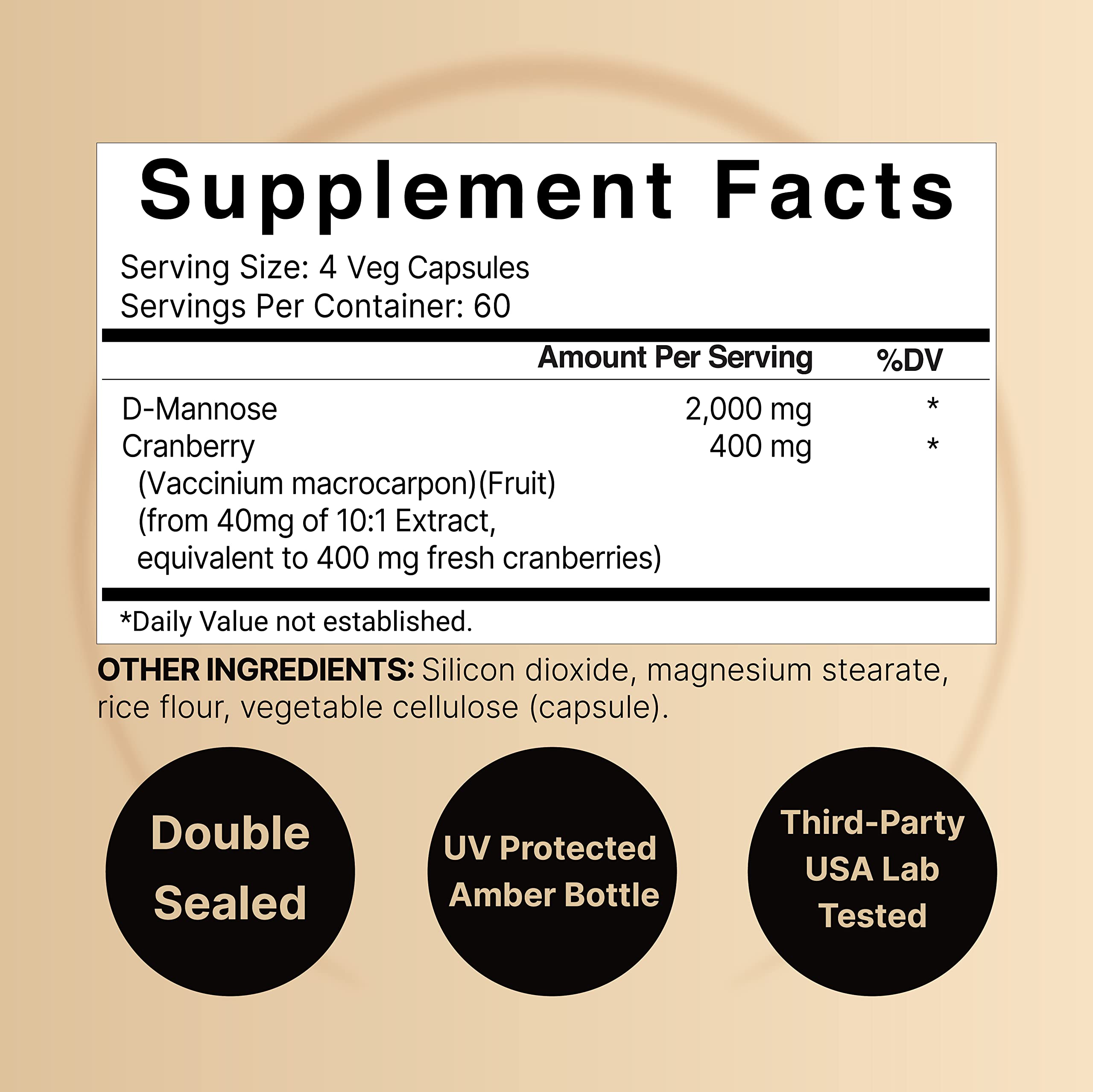 NatureBell D-Mannose 500mg Capsules (2000mg Per Serving) | 240 Veggie Capsules + Cranberry Extract 400mg, Fast Acting Urinary Tract Health Pills, Utra UTI Support for Women & Men