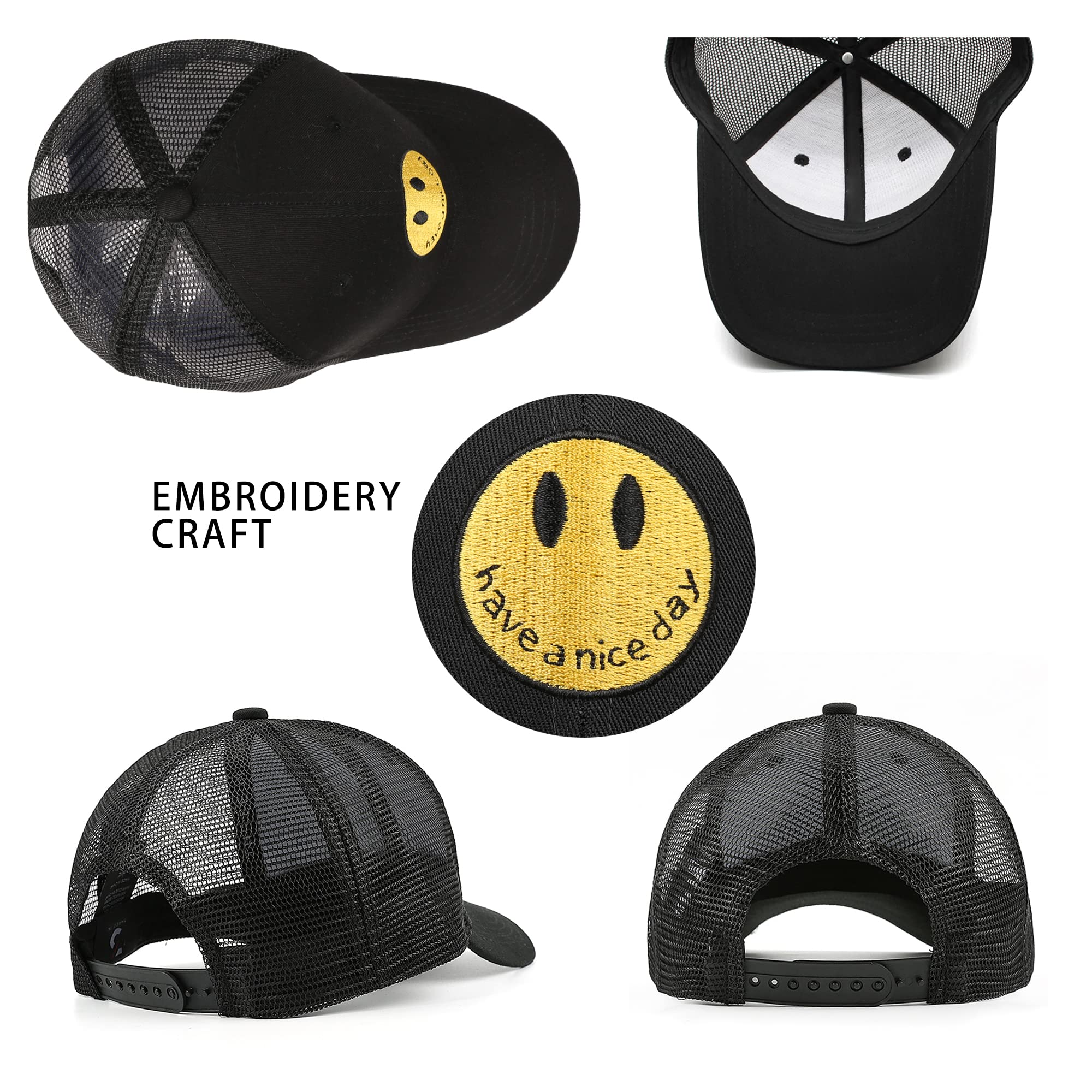 Sotpuebo Smile Face Hat Embroidered Have A Nice Day Hat Smile Face Trucker Hat for Men Women, Smiley Face Gifts
