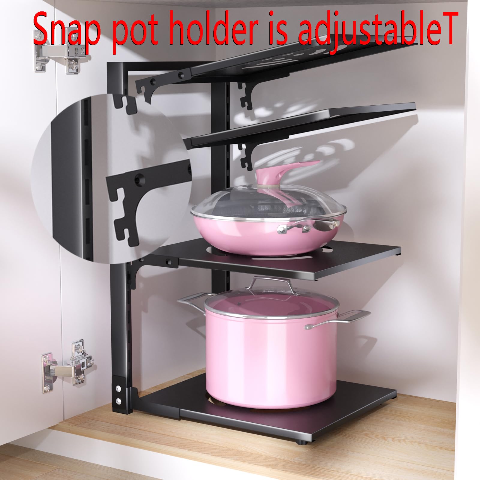 Pots and Pans Organizer,8 Tier Pots And Pans Organizer Adjustable Pot And Pan Rack Organizer For Cabinet Cookware Bakeware Cutting Boards Baking Sheet Heavy Duty Pan And Pot Organizer(Black)