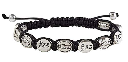 Needzo St. Joseph The Worker Catholic Black Bracelet with Pray for Us Silver Tone Medals, Set of 3