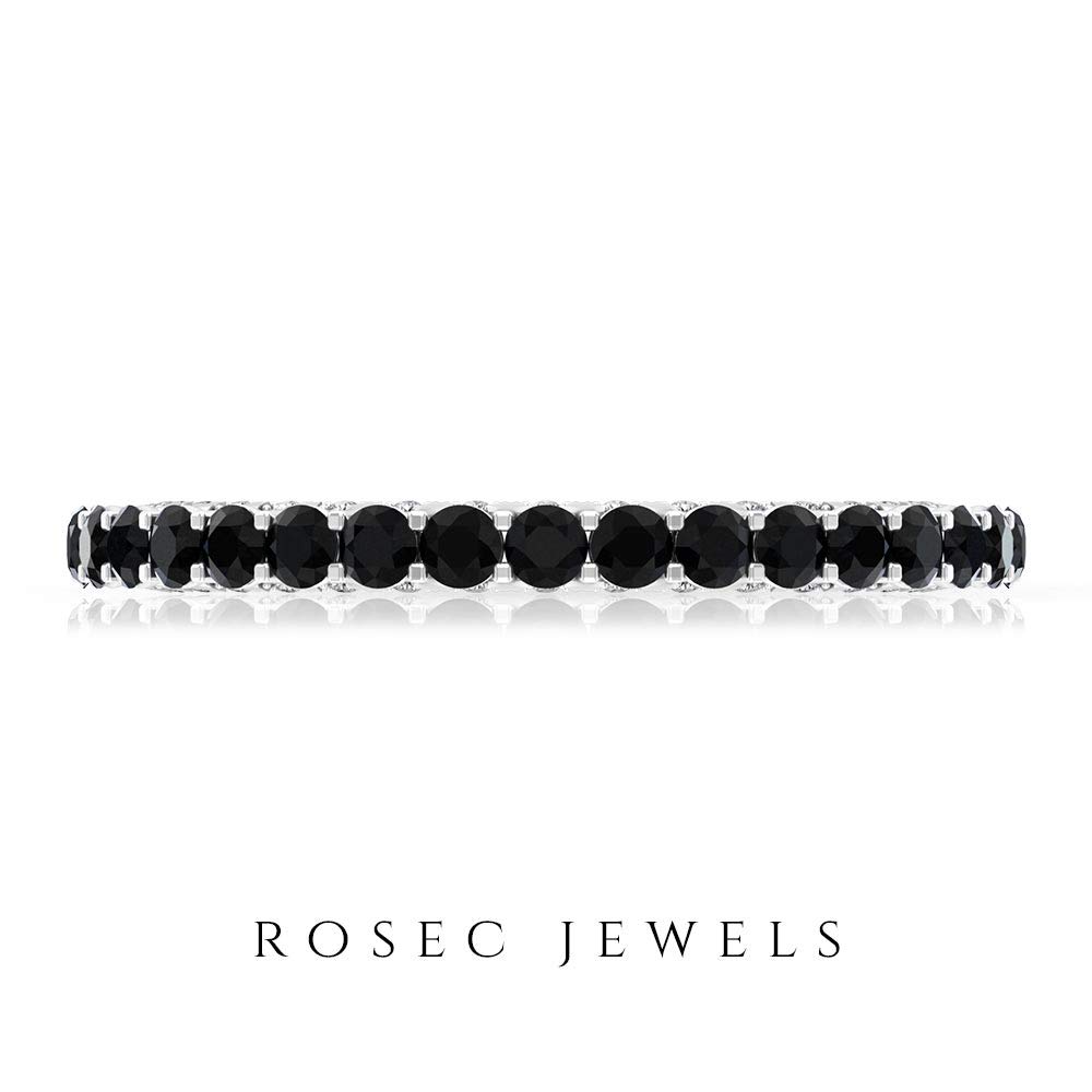 Real Black Spinel Stackable Eternity Ring, Aaa Quality, Anniversary/Wedding Band for Women, 14K White Gold, Size:US 8.00