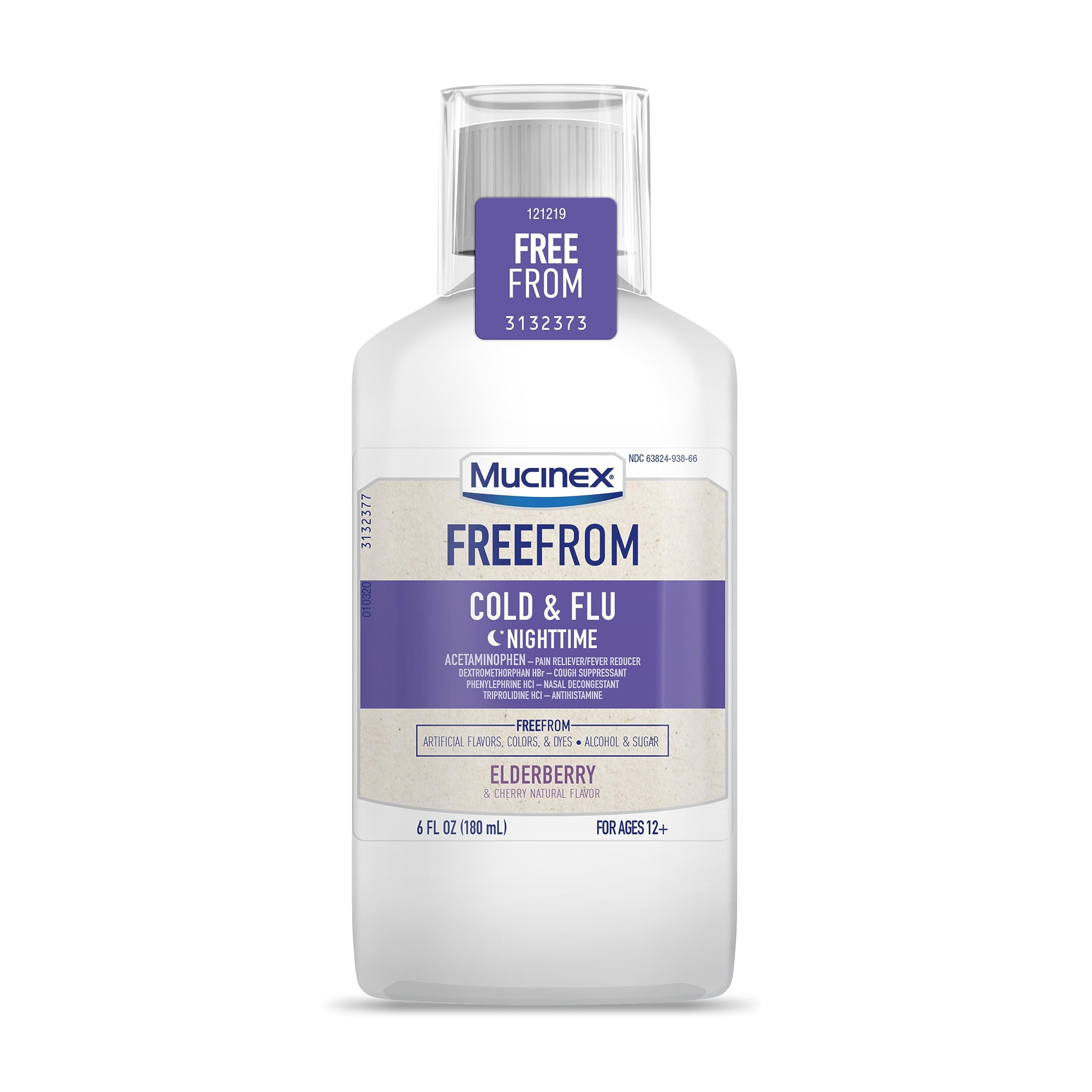 Mucinex FreeFrom Cold & Flu Nighttime, Multi-Symptom Relief, Cherry, 6 Fl Oz