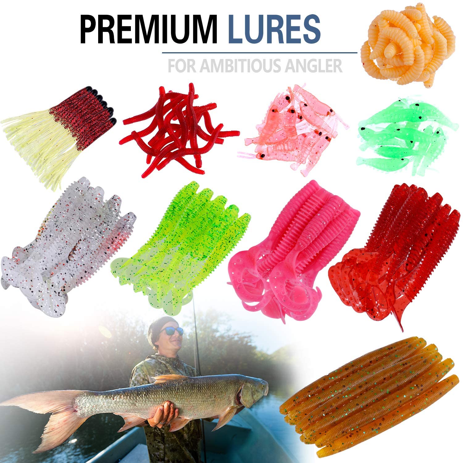 PLUSINNO Fishing Lures Baits Tackle Including Crankbaits, Spinnerbaits, Plastic Worms, Jigs, Topwater Lures Box and More Fishing Gear Lures Kit Set, 102/302Pcs