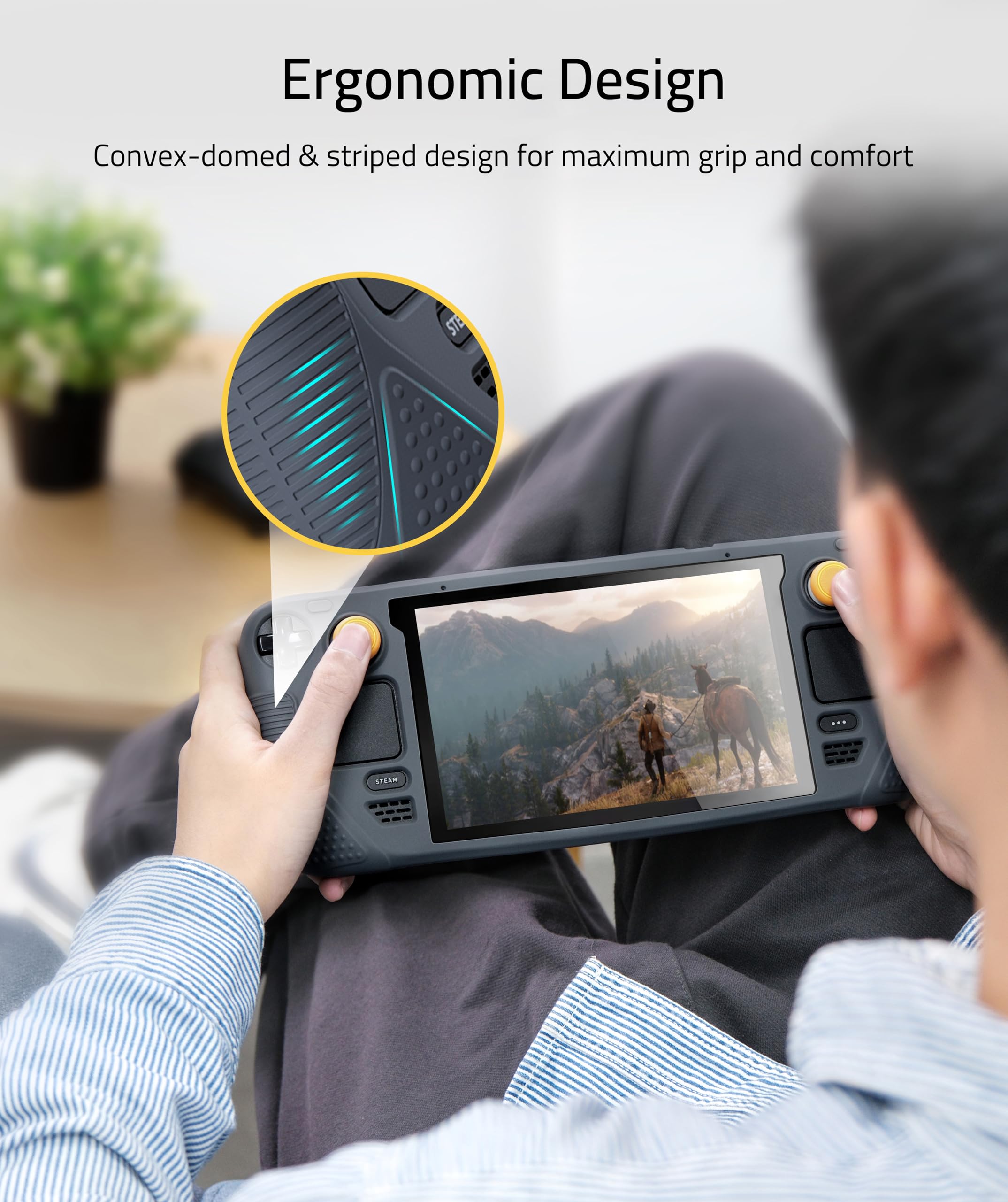 Syntech Protective Case Compatible with Steam Deck Accessories Console OLED/LCD, All-Round Protection with Non-Slip Thumb Grips, Silicone Cover for Enhanced Fit and Alignment-Gray