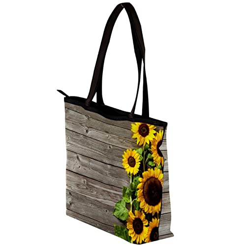 Women's Large Size Canvas Shoulder Bag Hobo Crossbody Handbag Casual Tote, Plank Sunflower
