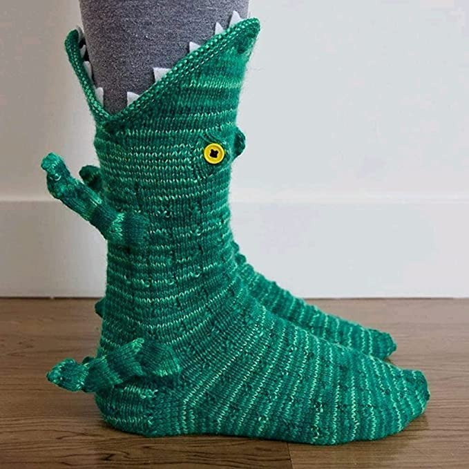 YumSur Knit Crocodile Socks for Women Men, Novelty Shark Crocodile Socks Floor Socks, Animal Socks Alligator Socks Winter Home Warm Socks