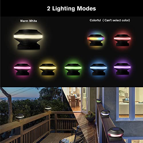 Solar Post Cap Lights Outdoor - Bright 16 LEDs 2 Modes Warm White/Colorful for Fence, Deck or Patio - Fit 4x4 5x5 6x6 Posts - Slate Black (4 Pack)
