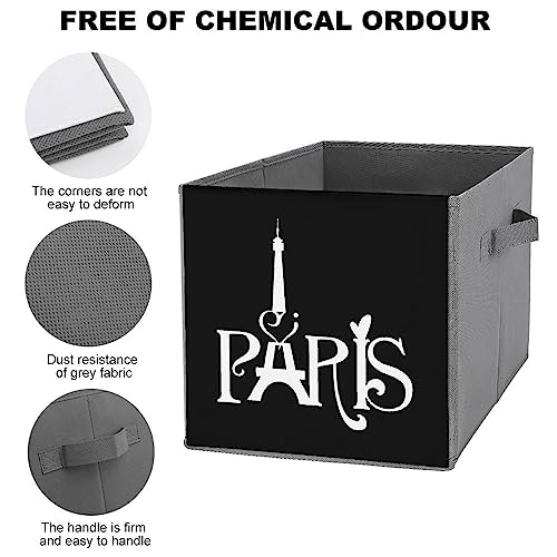 Paris Eiffel Tower Storage Cubes with Handles Foldable Fabric Bins Organizing Baskets for Shelves Closet