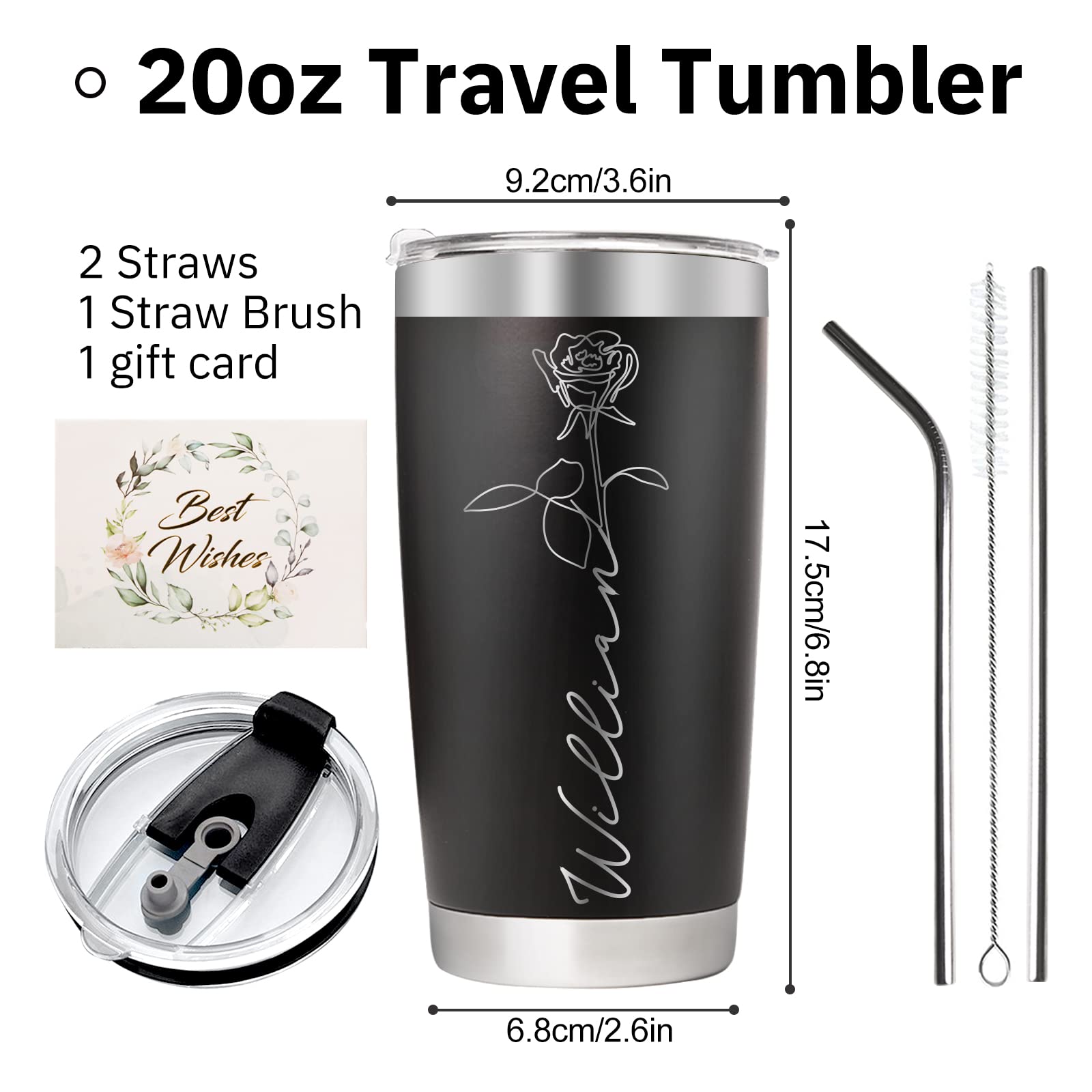 Personalized Tumbler with Engraved Name - 21 Designs Double Wall Insulated with Slider Lid 20oz Coffee Tumbler- Personalized Gift for Birthday Christmas for Men Women