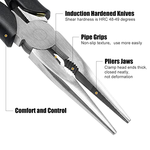 ZUZUAN Premium VISE-GRIP Long Needle Nose Pliers-Β 8β & 6ββ, Paper Clamp Precision, High Carbon Steel, Soft Grip with Wire Cutter, Long Nose Cutting Pliers for Home, Fishing, Jewelry, Crafts,2pcs