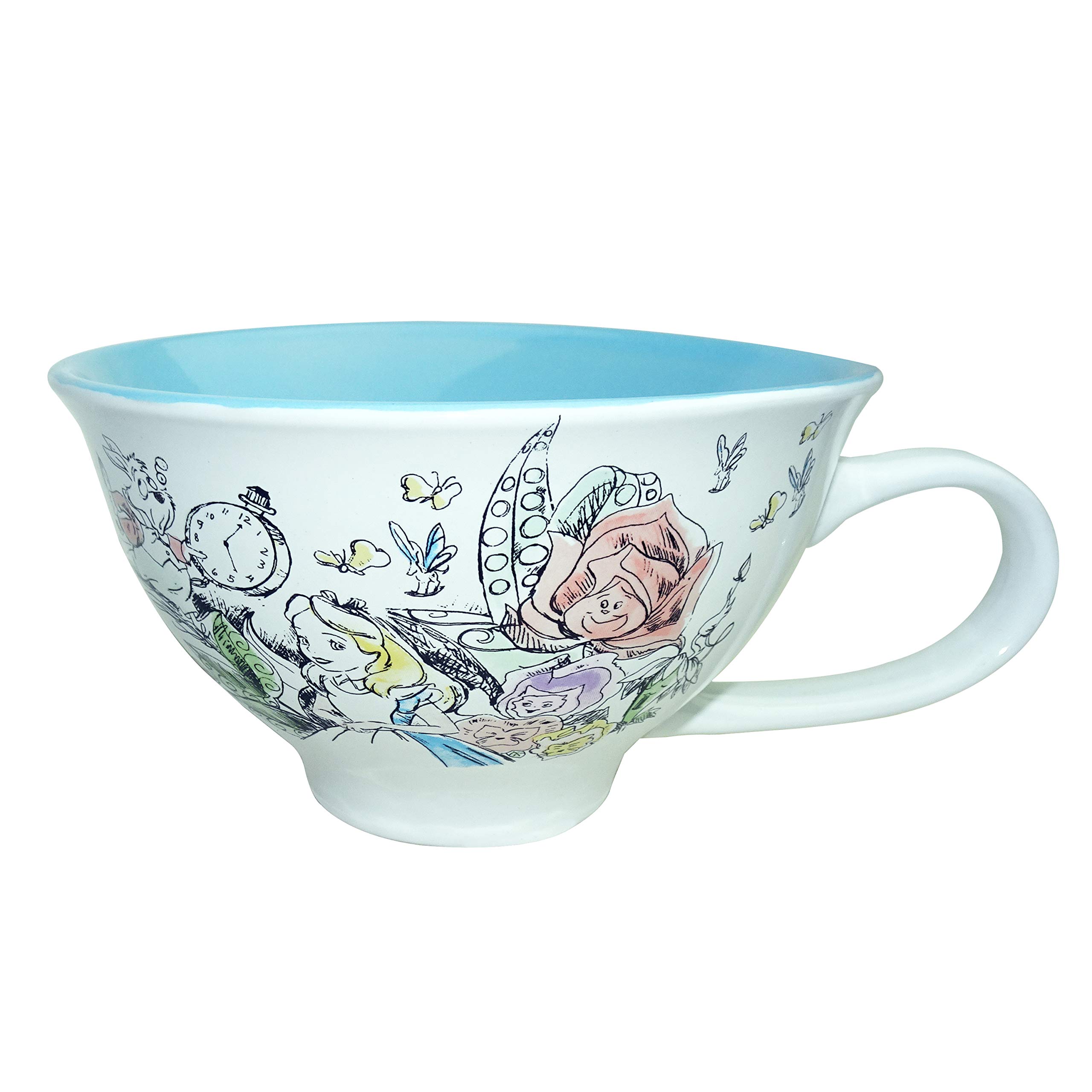 Silver Buffalo Disney Alice in Wonderland Sketch Scene Ceramic Teacup and Saucer Plate, 12 Ounces