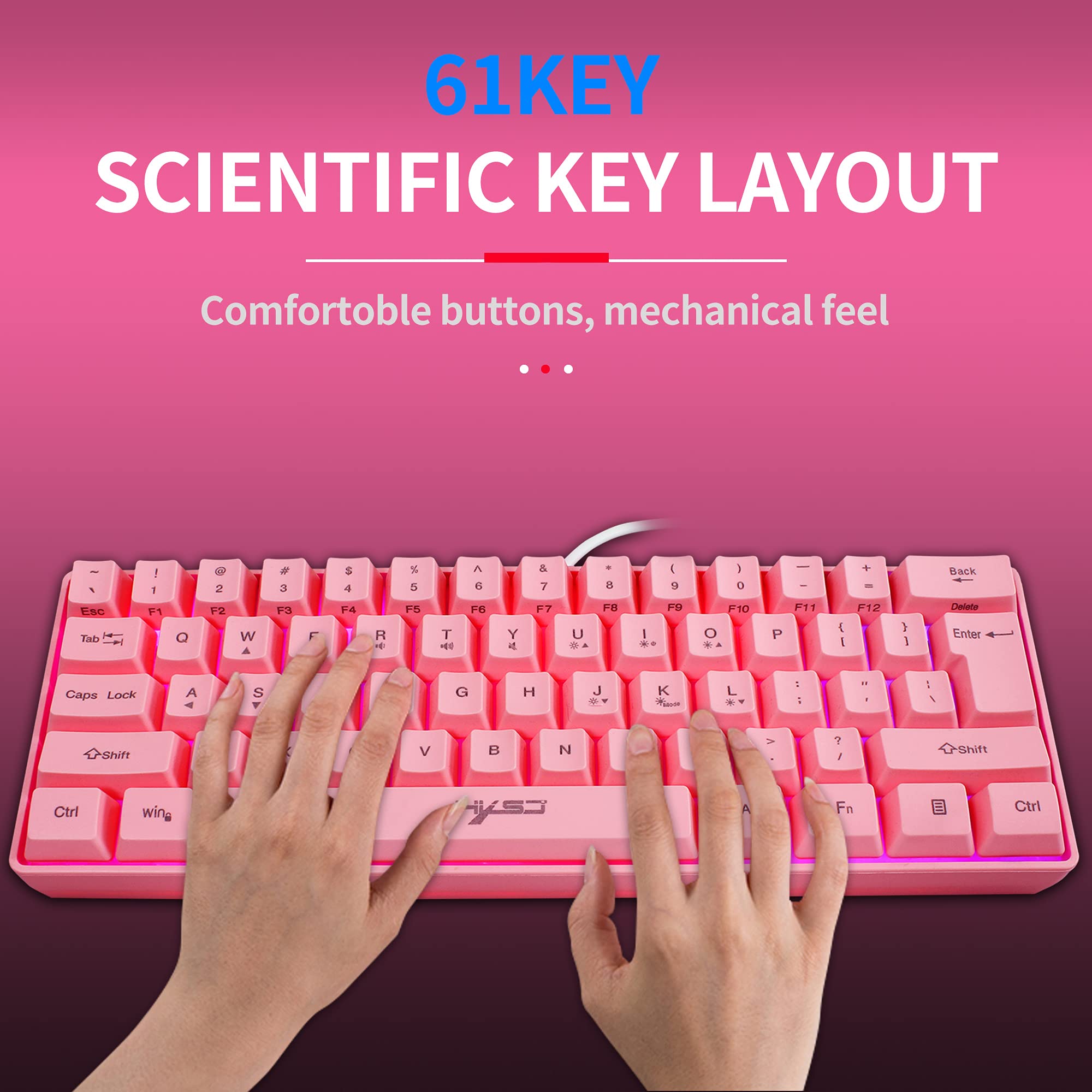 SELORSS 60% Mechanical Feel Gaming Keyboard,RGB Backlit Ultra-Compact Mini Keyboard, Ergonomic Full Anti-Ghosting 61 Keys Keyboard,Wired Type-C USB Waterproof for Typist Laptop PC Mac Gamer