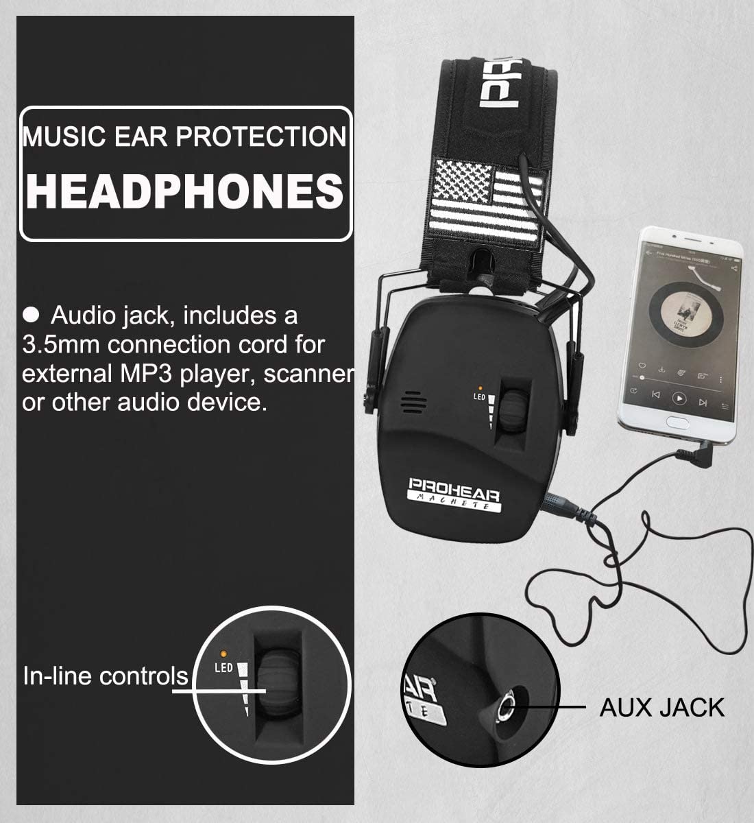 PROHEAR 036 Digital Electronic Shooting Ear Protection Patriot Sound Amplification Earmuffs & 016 Shooting Ear Protection Safety Earmuffs Gun Range Hunting (Black)