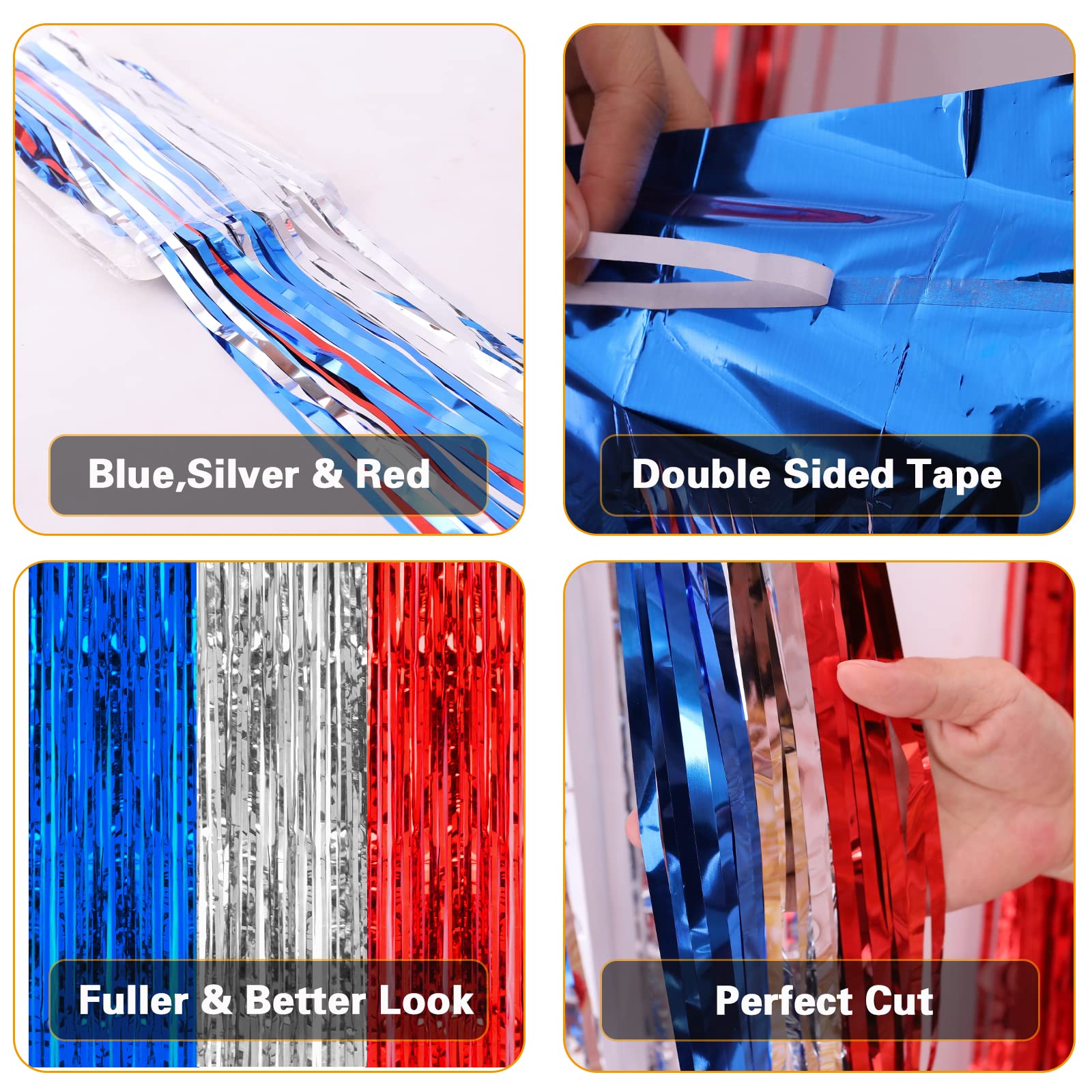PIGETALE, 2 Pack 3.2 x 8.2 ft Red White and Blue Foil Fringe Backdrop Curtain, Streamer Backdrop Tinsel Curtains Photo Booth Props for Graduation Birthday Memo