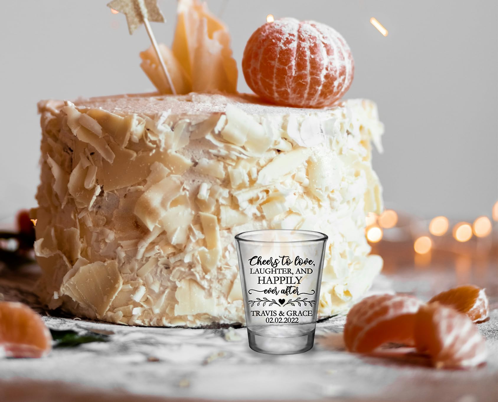 Personalized wedding shot glasses, cheers to love laughter and happily ever after, wedding favors for guests in bulk, wedding shot glasses bulk, personalized wedding favors