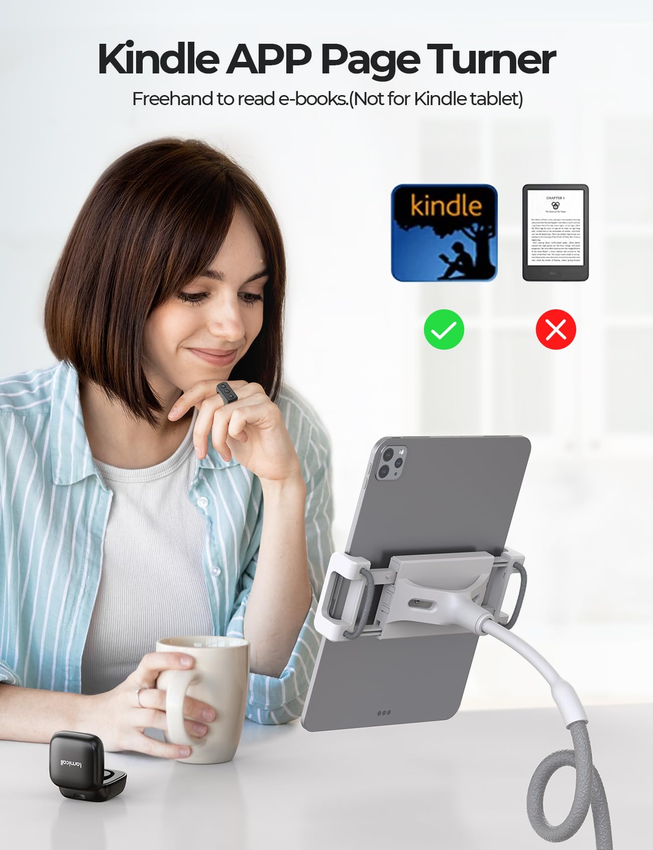 Phone Remote Control for TikTok - Lamicall Cell Phone Camera Bluetooth Controller for Video Recording, Kindle App Page Turner, TIK Tok Scrolling Ring Remote, for iPhone, iPad, iOS, Android, Black