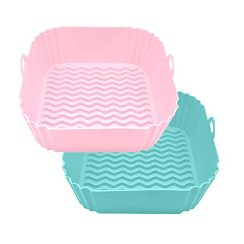 Umintzkss 2PCS Air Fryer Silicone Liners 8.5 inch, Reusable Air Fryer Liner Replacement for Paper Liner, Non-Stick Airfryer Liner Silicone, Multipurpose for Air Fryer, Oven, Steamer Pot (Pink, Blue)