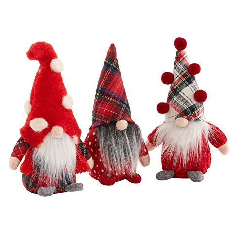 Mud Pie Tartan Body Small Christmas Gnome, 6" x 2 1/2", Red, 42600574T