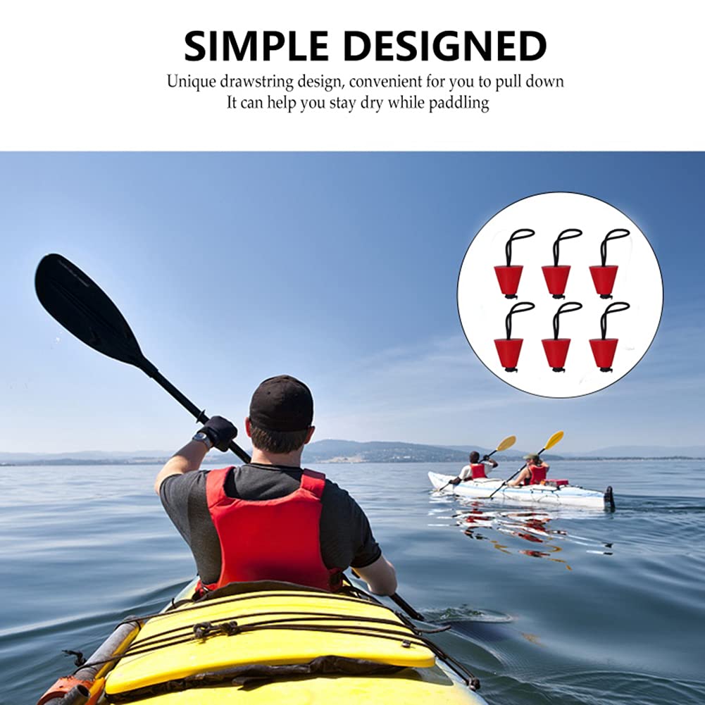 MEMOVAN 6pcs Universal Kayak Scupper Plug Kit, Rubber Scupper Plugs Canoe Boat Drain Holes Stopper Bung with Lanyard (Red)