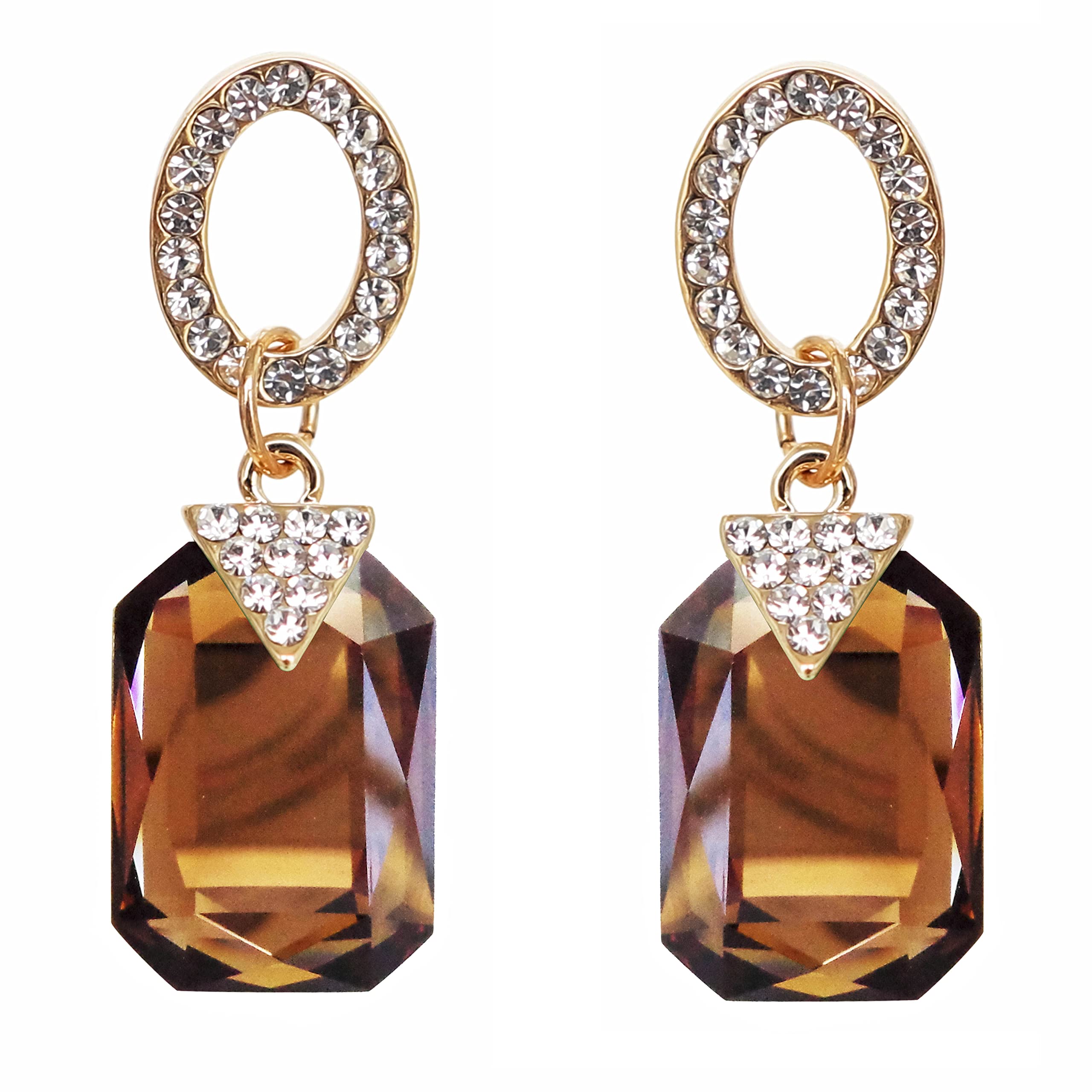 Navachi 18k Gold Plated White Crystal Brown Square Zircon Dangle Az1640e Stud Earrings