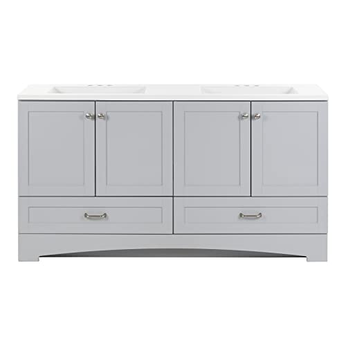Spring Mill Emlyn Double Bathroom Vanity with 2 Cabinets, 2 Drawers, and White Sink Top, ‎18.75" D x 60.25" W x 32.89" H, Pearl Gray