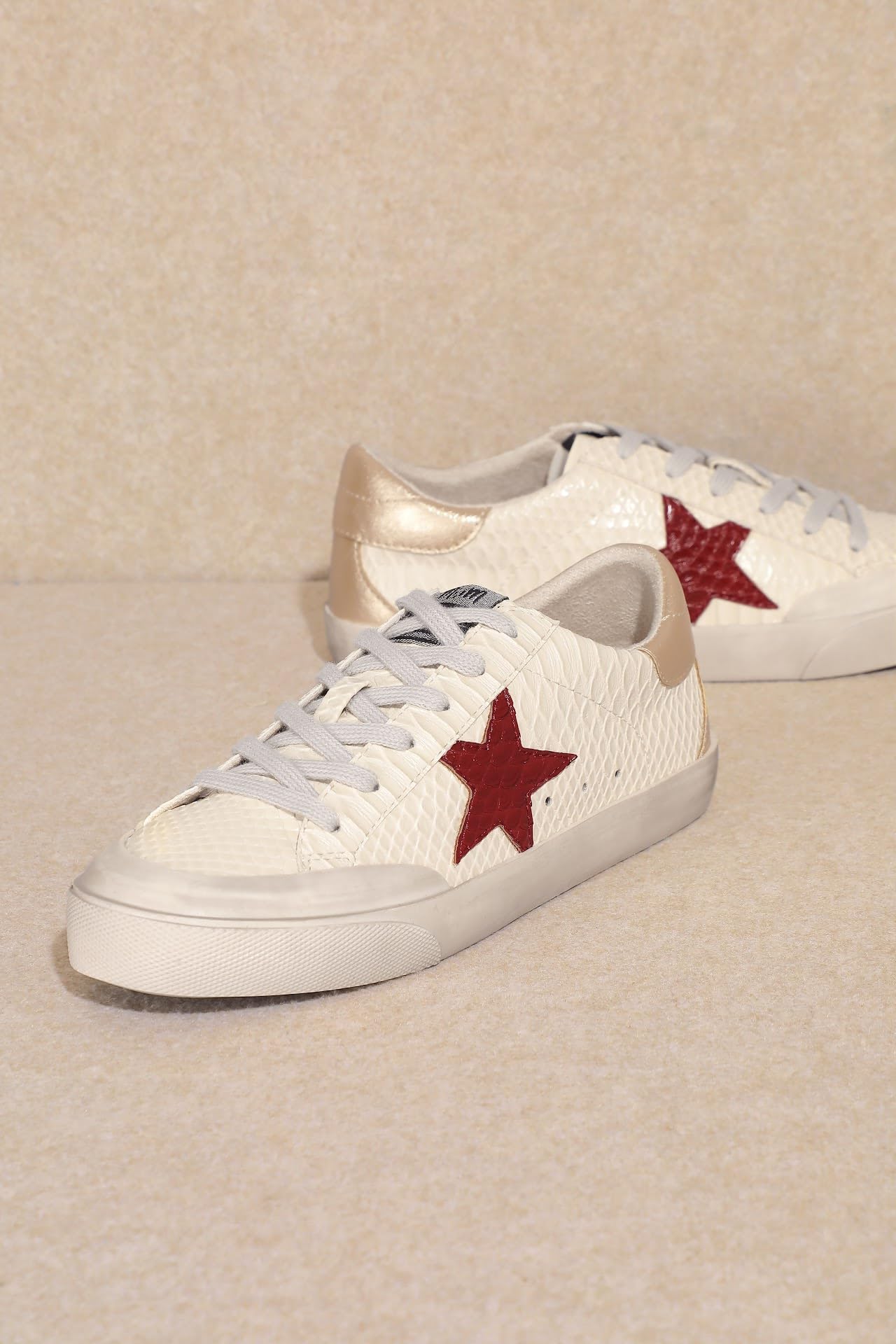 Mi.iM Sadie Rubber Sole Lace-up Leather Star Sneakers (7.5, Beige)