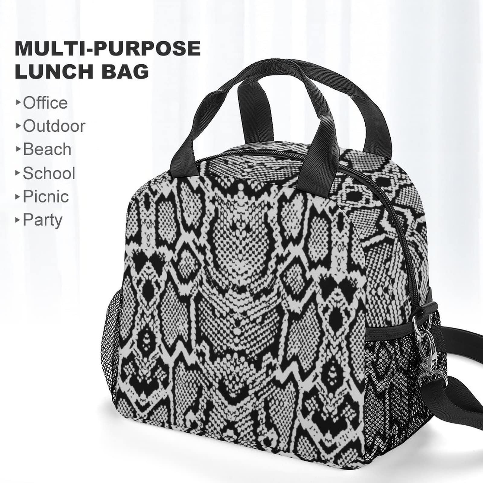 Snake Skin Lunch Bag, Lunch Box Portable Insulated Lunch Tote Bag, Thermal Cooler Bag for Women Work Outdoor