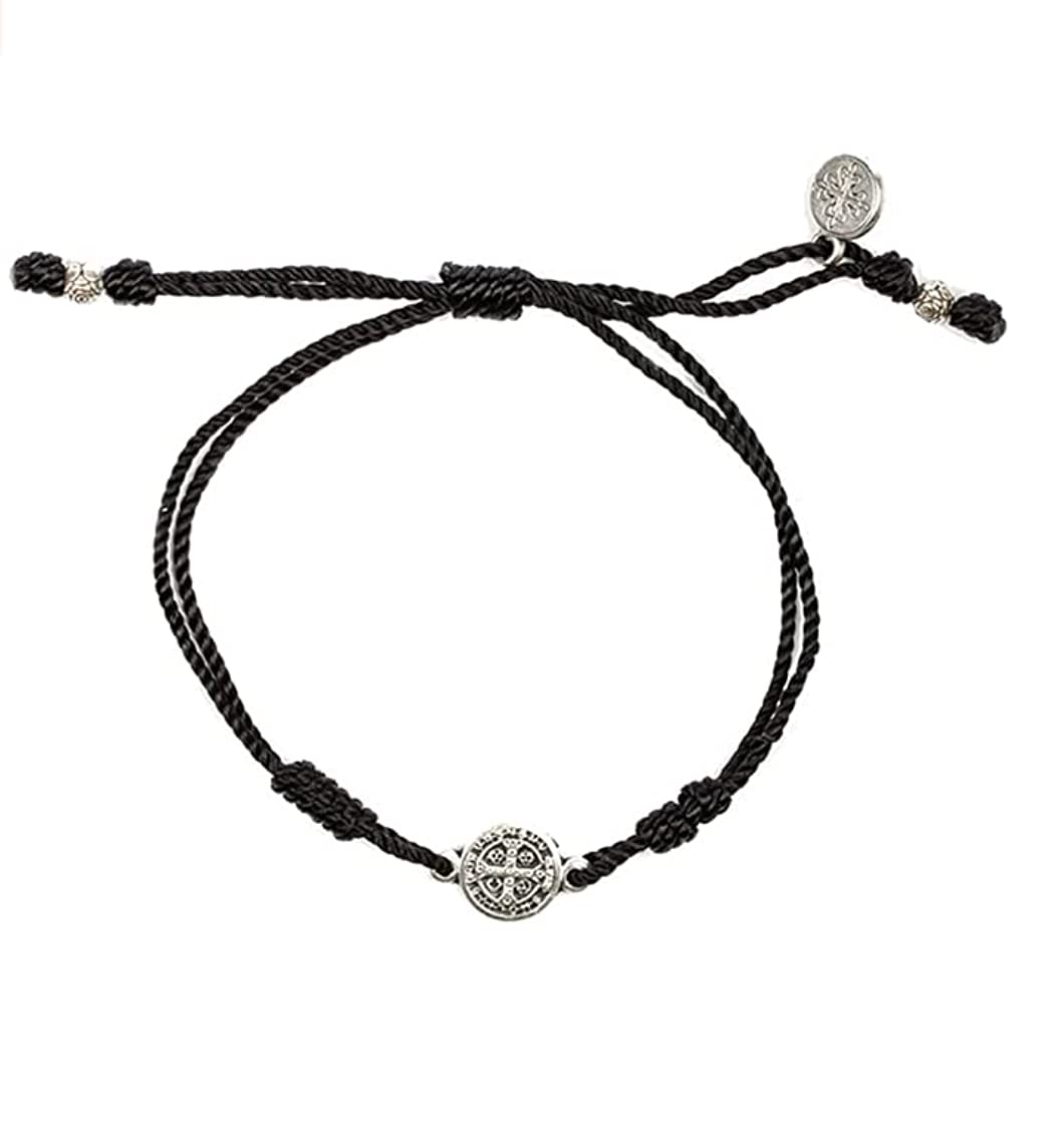 My Saint My Hero Breathe Bracelet - handwoven and includes silver plated benedictine cross medal at the center