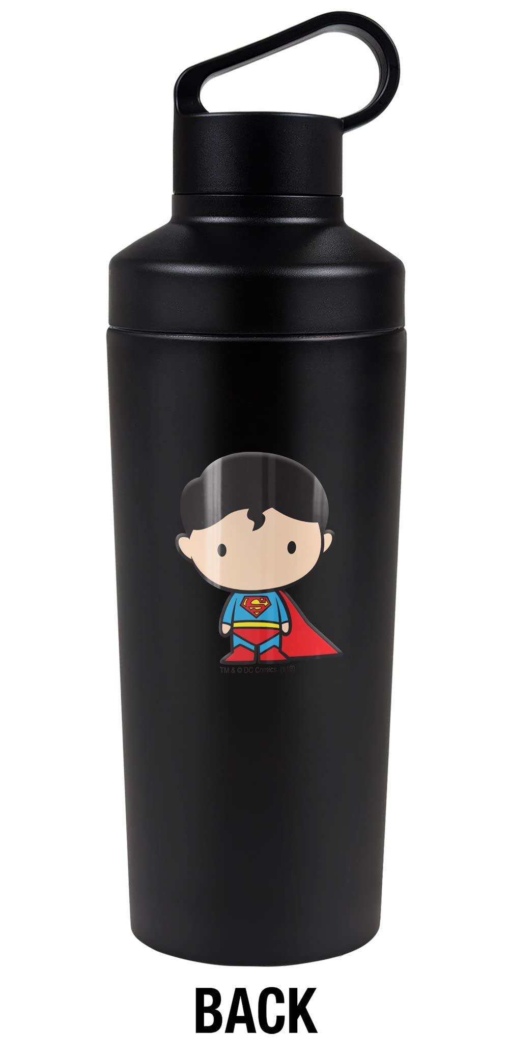 Superman OFFICIAL Superman Cute Chibi Character Pattern 18 oz Insulated Water Bottle, Leak Resistant, Vacuum Insulated Stainless Steel with 2-in-1 Loop Cap