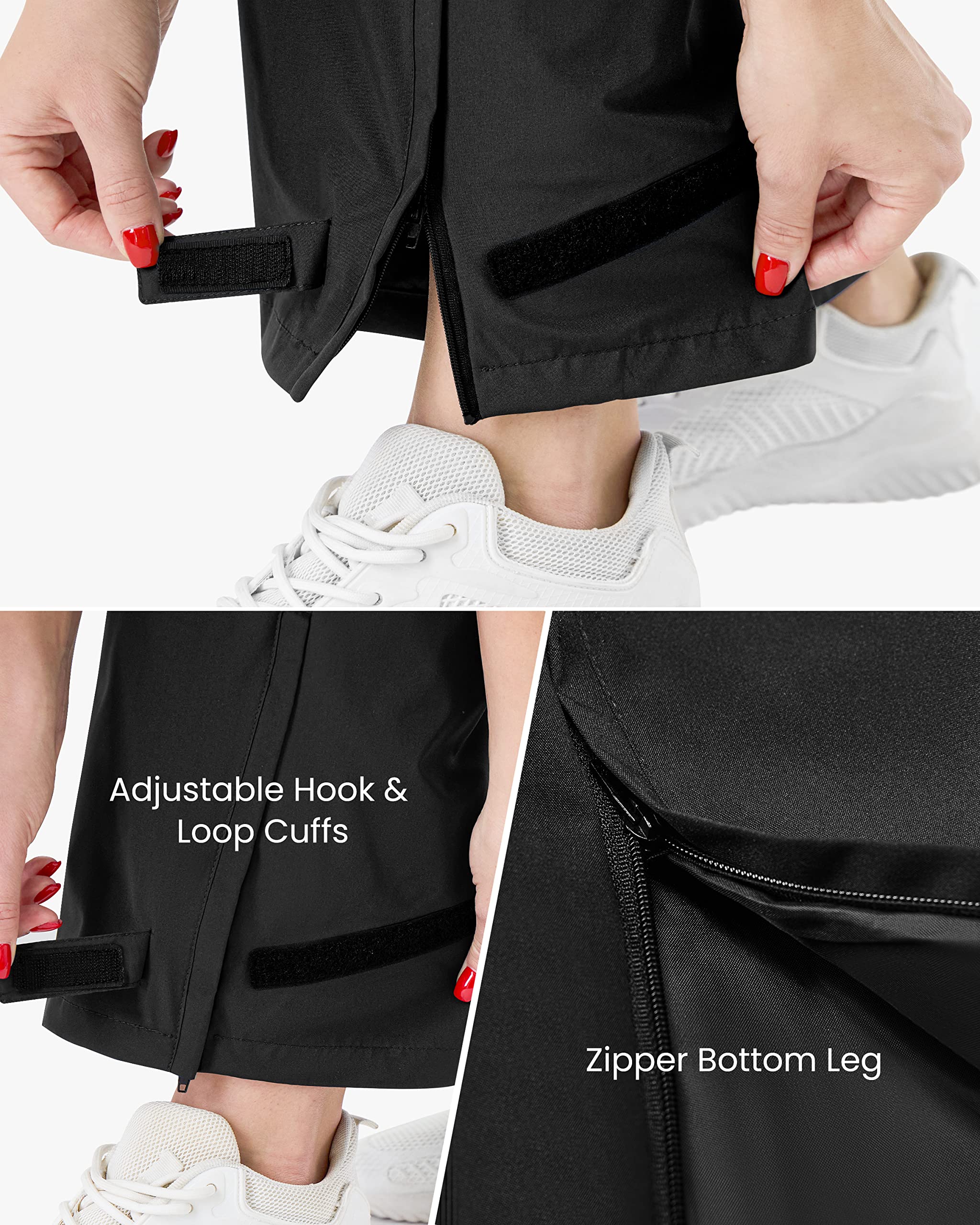 Women's Rain Pants, Waterproof Rain Over Pants Lightweight Packable Windproof Hiking Pants Outdoor Golf Work Black